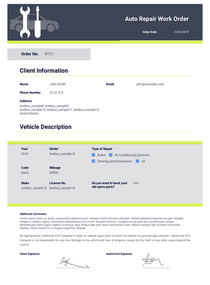 Mechanic Shop Work Order Template - Invoice Template