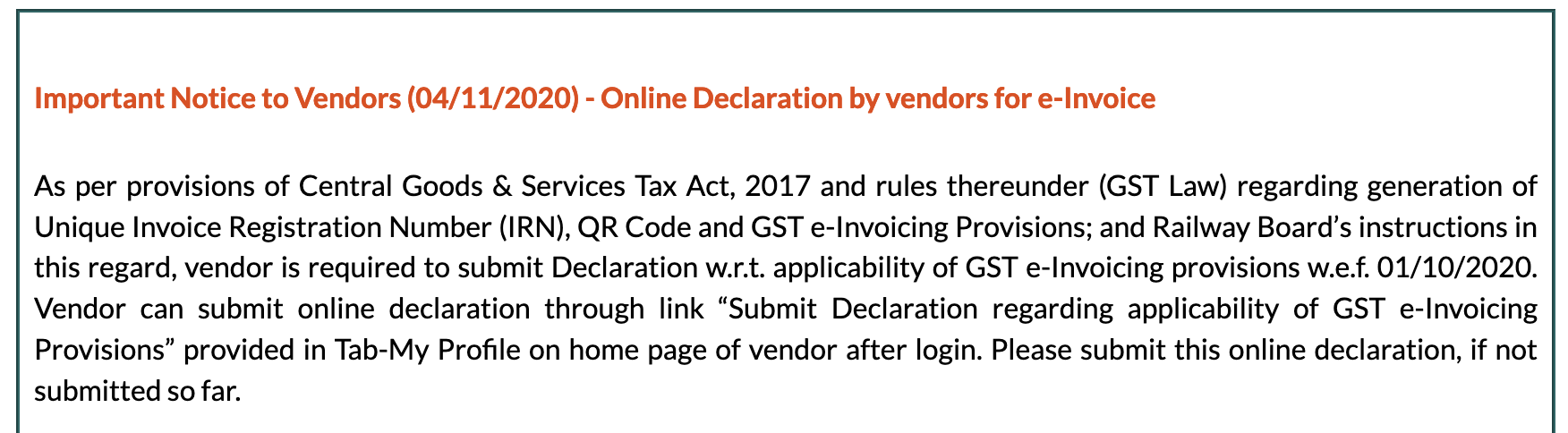Important Notice to IREPS Vendors: Online Declaration by vendors for e ...