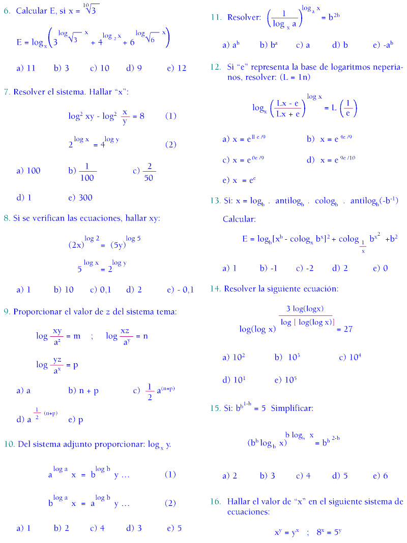 Logaritmos Fórmulas y Ejercicios Resueltos pdf