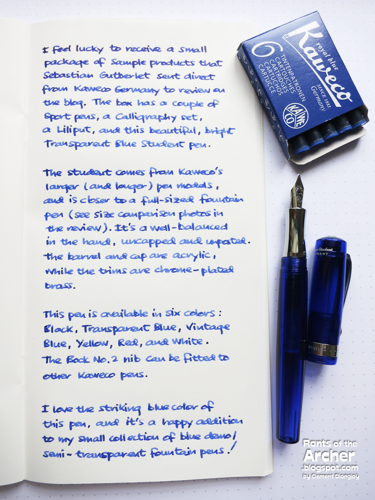 Fountain Pen Review: Kaweco Student Transparent Blue | Rants of The Archer