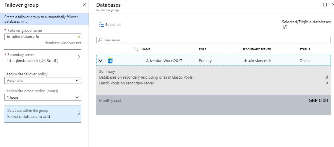 SQL Server Technet: Configure SQL Azure Auto-Failover Group - Azure Portal