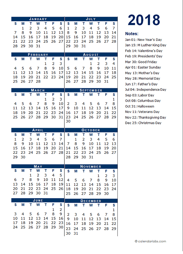 2018 Vertical Calendar ~ Certificate Letter