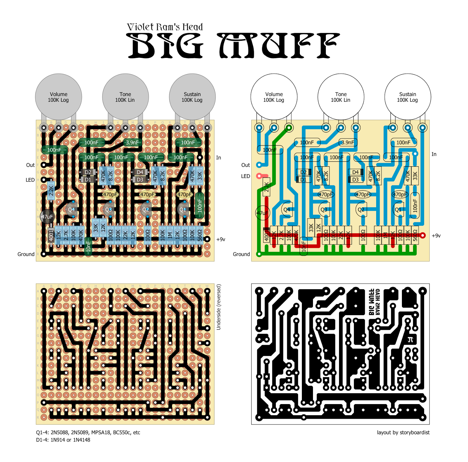 Perf and PCB Effects Layouts: Electro Harmonix Ram's Head Big Muff