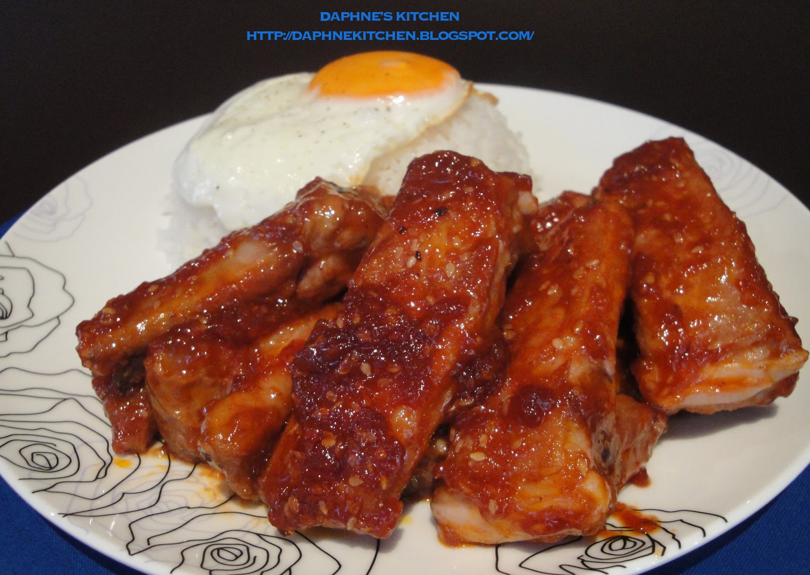 Daphne's Kitchen: BBQ Pork Ribs with Rice and Sunny Egg