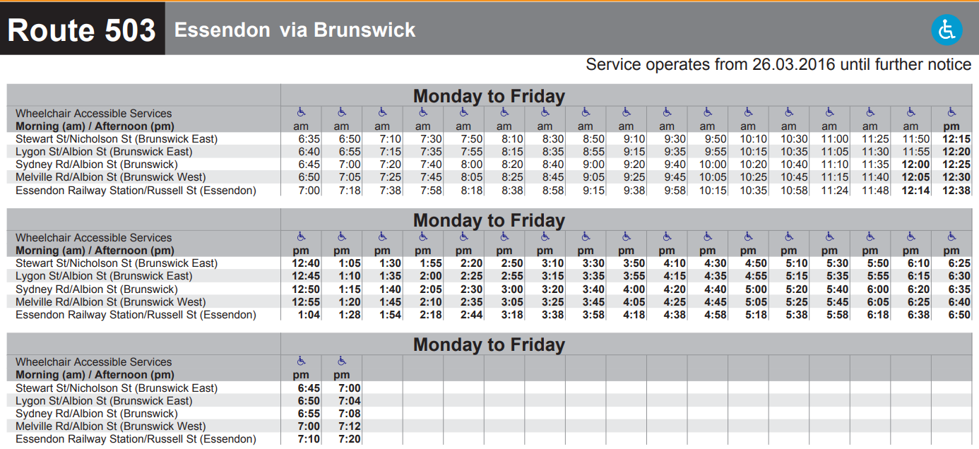 Melbourne on Transit: Timetable Tuesday #40: Route 503 - the "last mile ...