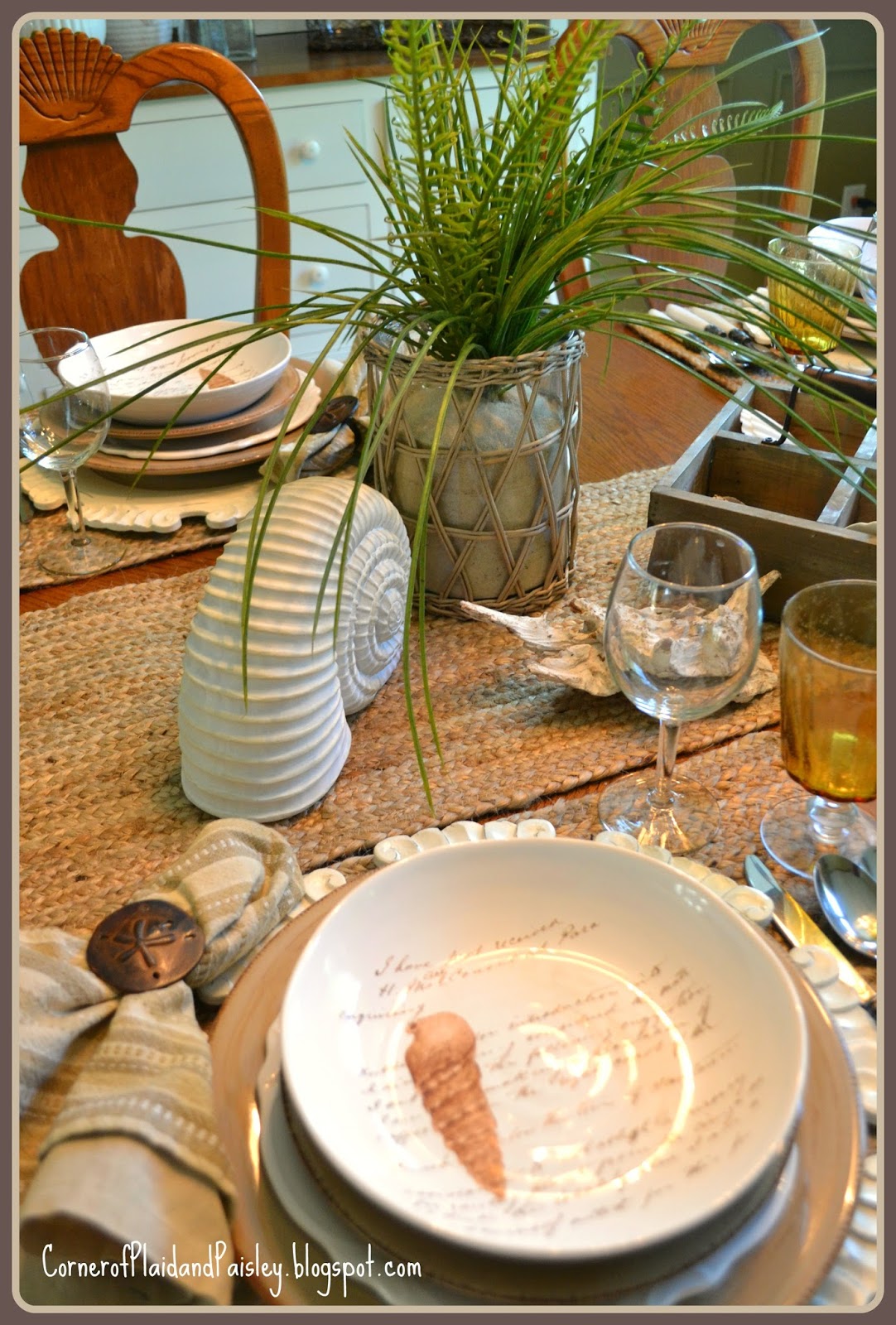 Sea Shell Table - Corner of Plaid and Paisley