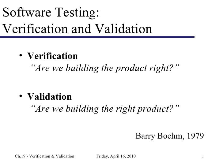 Verification and validation in testing | Software Engineering