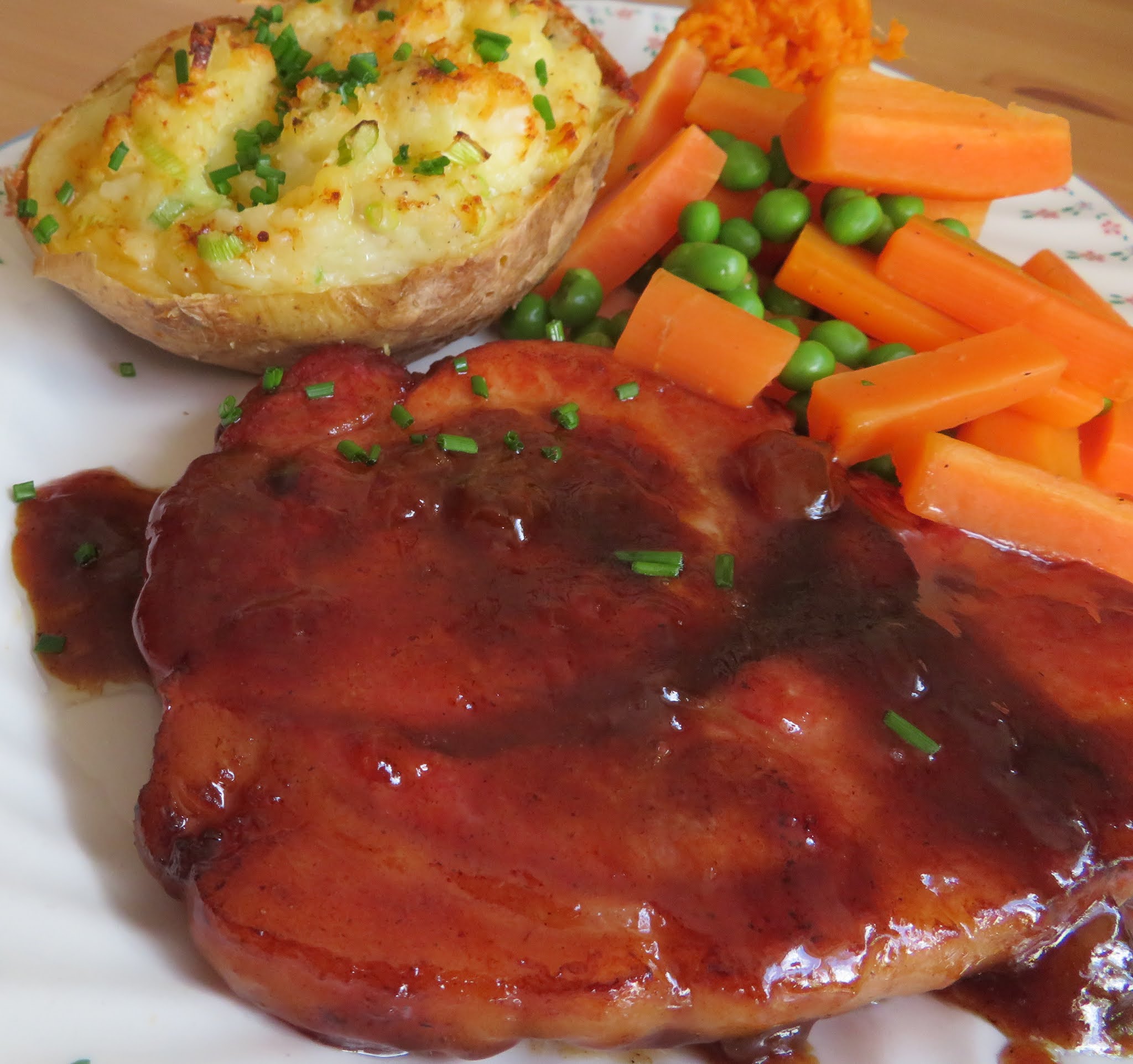 Glazed Bacon Chops with Champ Stuffed Potatoes | The English Kitchen