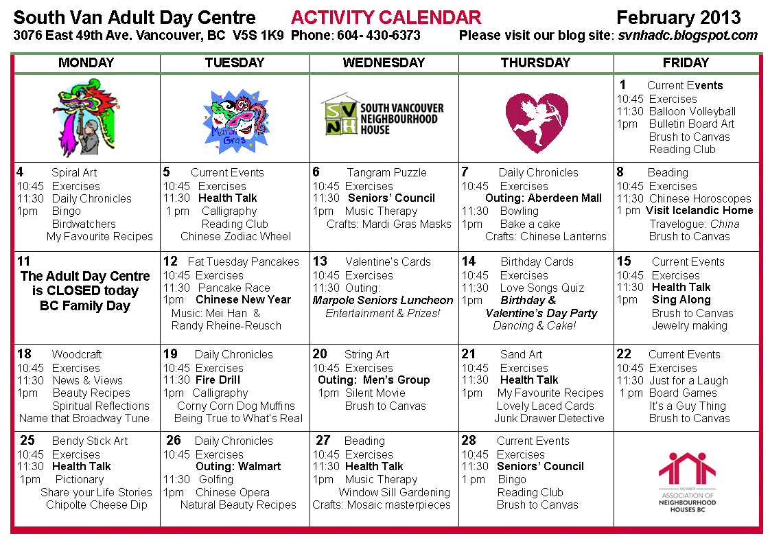 South Vancouver and Beulah Gardens Adult Day Programs: February 2013 ...