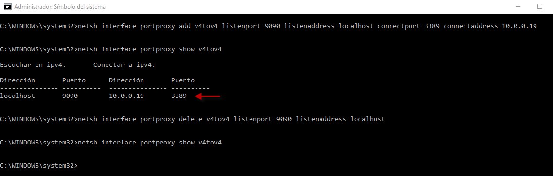 NETSH portproxy: Port forwarding local en Windows