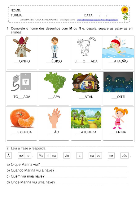 ATIVIDADES PARA EDUCADORES : Atividades com sílabas simples: letra M ou letra N