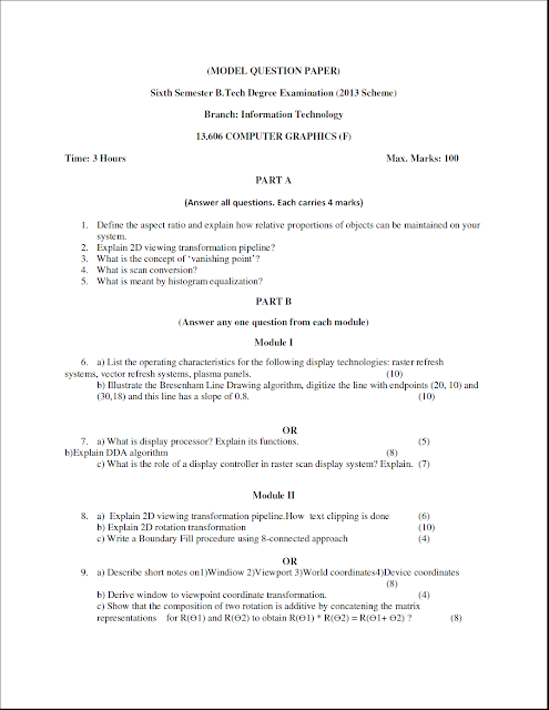 Kerala University B Tech Computer Graphics ( F ) 2016 Question Paper ...