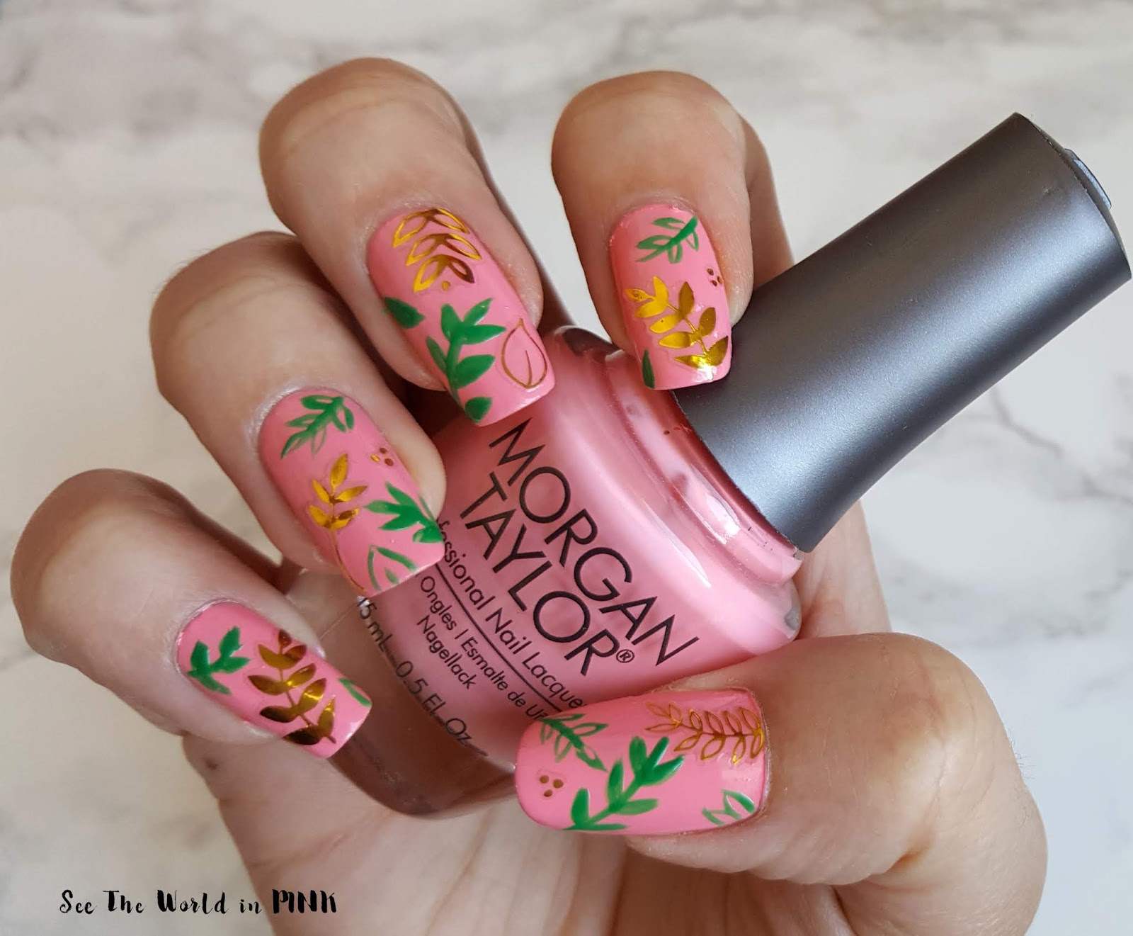 Manicure Monday - Green and Gold Foliage Nails! | See the World in PINK