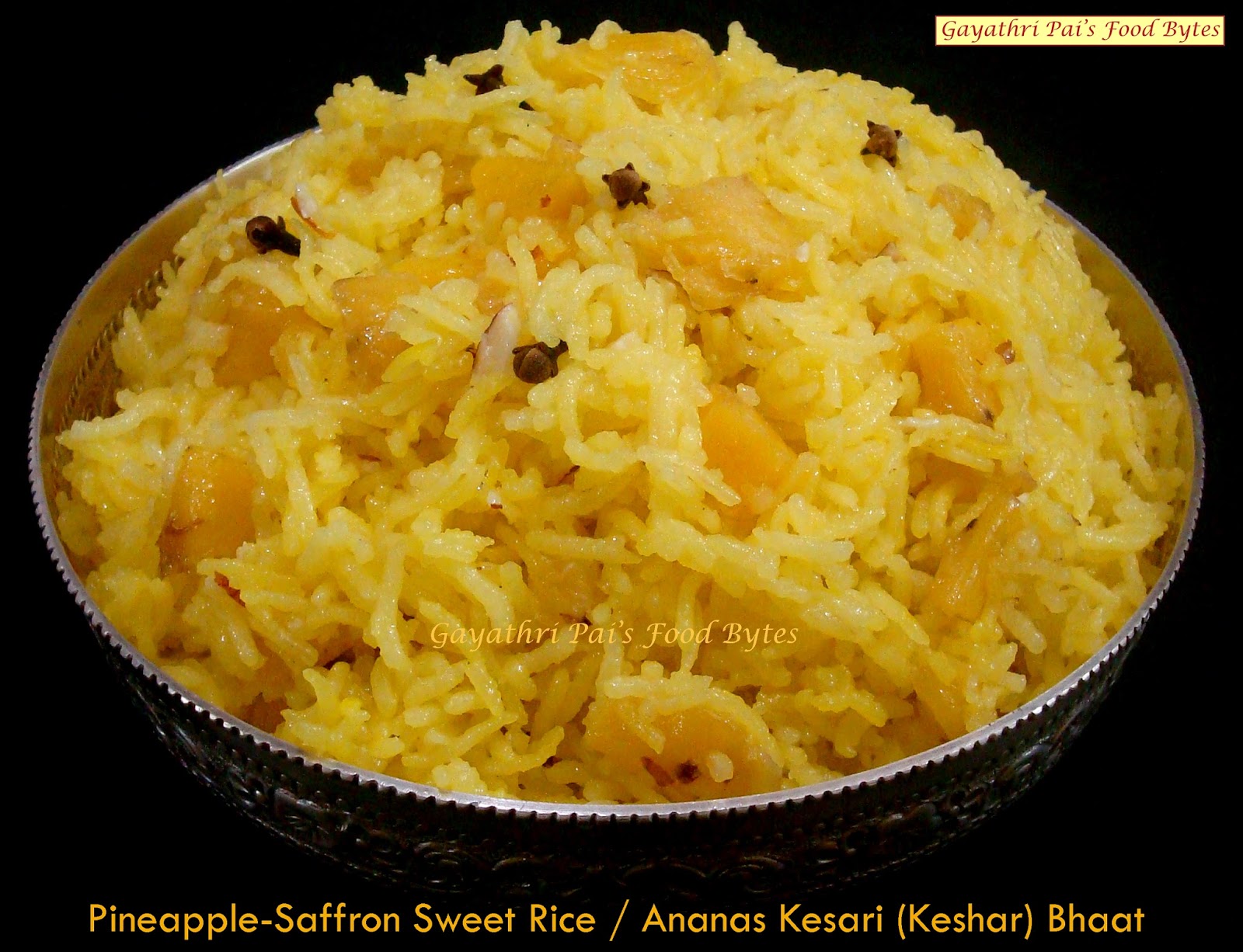 Gayathri Pai's Food Bytes: Pineapple~Saffron Sweet Rice / Ananas Kesari ...