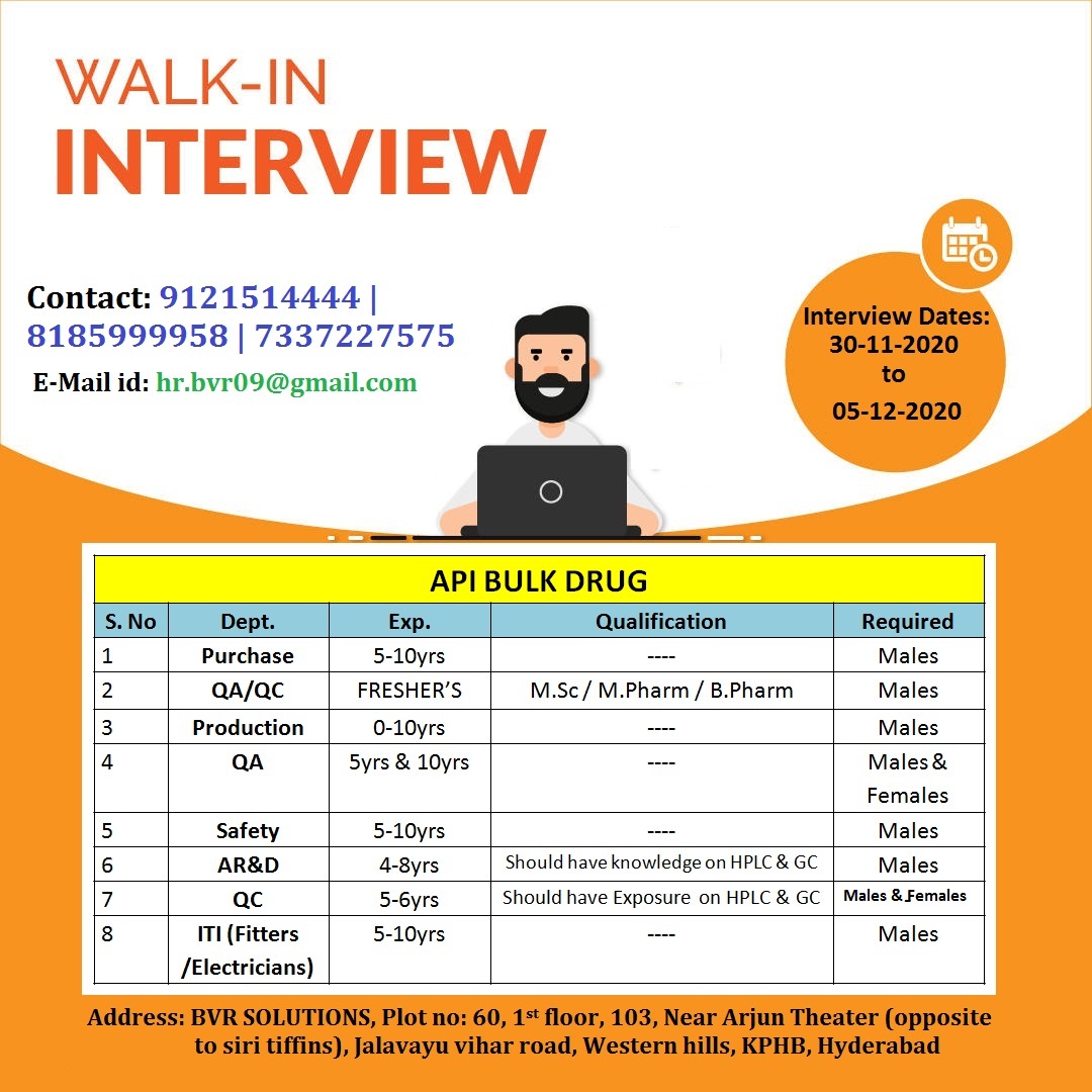 Walk-In Interviews for Freshers & Experienced in QA / QC / Production ...