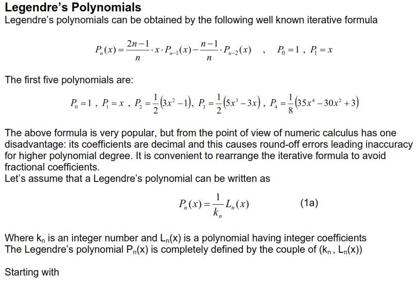 MyExcelRoutines: Legendre polynomial (Legendre function of the first kind)