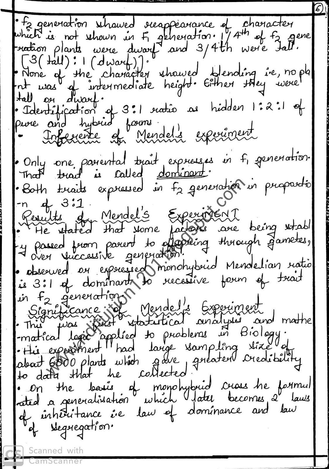 Principle Of Inheritance And Variation Handwritten Notes For 12th Biology