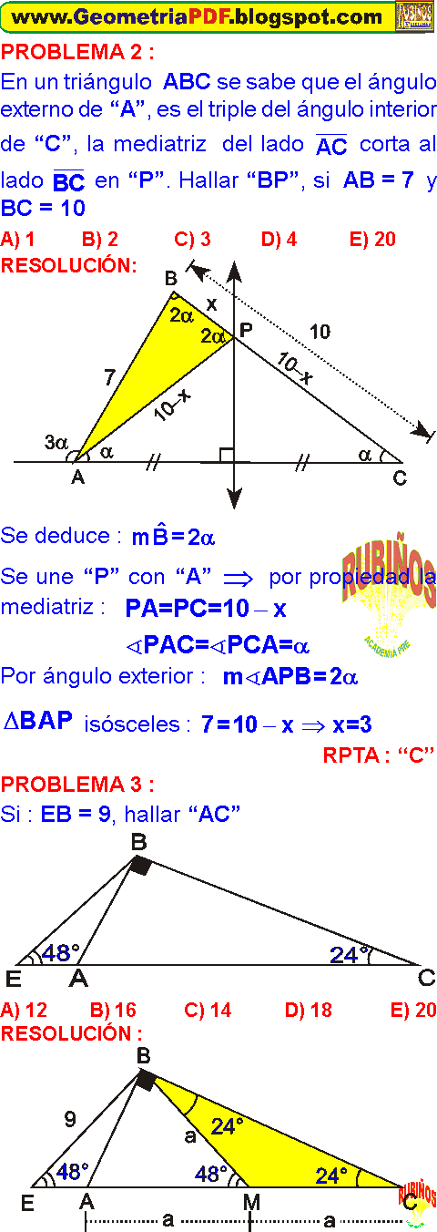 APLICACIONES DE LA CONGRUENCIA DE TRIANGULOS PROBLEMAS RESUELTOS EN PDF Y VIDEOS