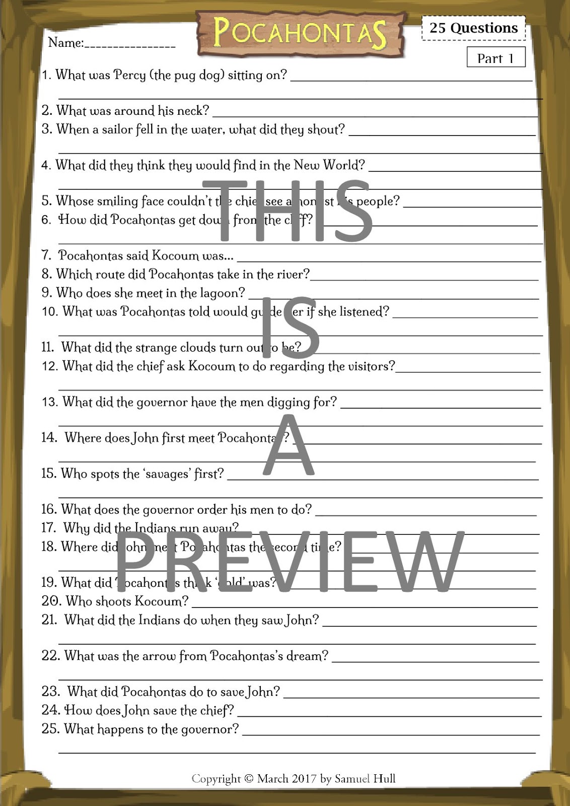 Pocahontas Movie Guide + Activities - Answer Key Inc. (Color + B&W ...
