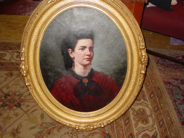 Lady Portrait in large oval gold frame
