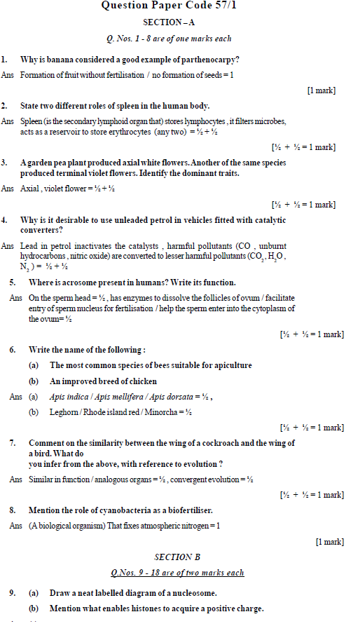NCERT Solutions, CBSE Sample Papers and Syllabus for Class 9 to 12 : solved sample paper bilogy ...