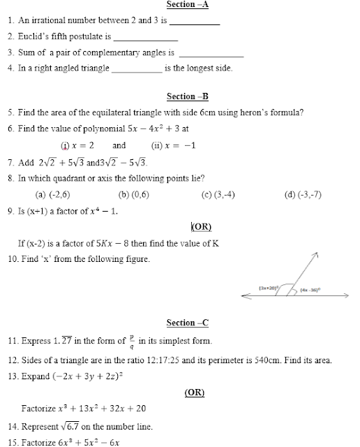 KENDRIYA VIDYALAYA ASHOK NAGAR PCS BLOG OF MATHS: CLASS IX MODEL ...