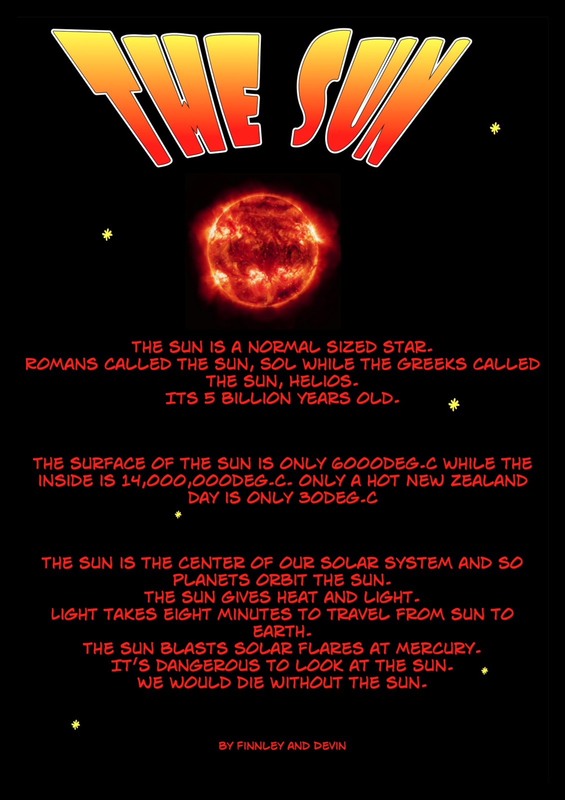 Room 1 MCS: Finding Facts about the Sun - Comic Life Posters