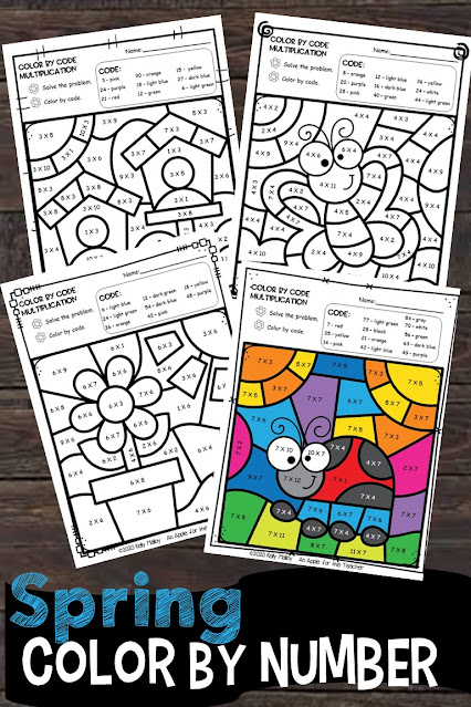 An Apple For The Teacher: Spring Color By Number Worksheets
