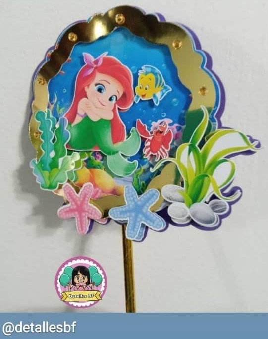 Topper 3D Sirenita Ariel Bebé - Mis Toppers Tus Toppers