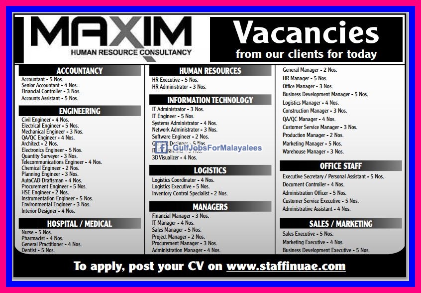 Vacancies For UAE Opening Job Today Gulf Jobs For Malayalees vacancies-for-uae-opening-job-today-gulf-jobs-for-malayalees