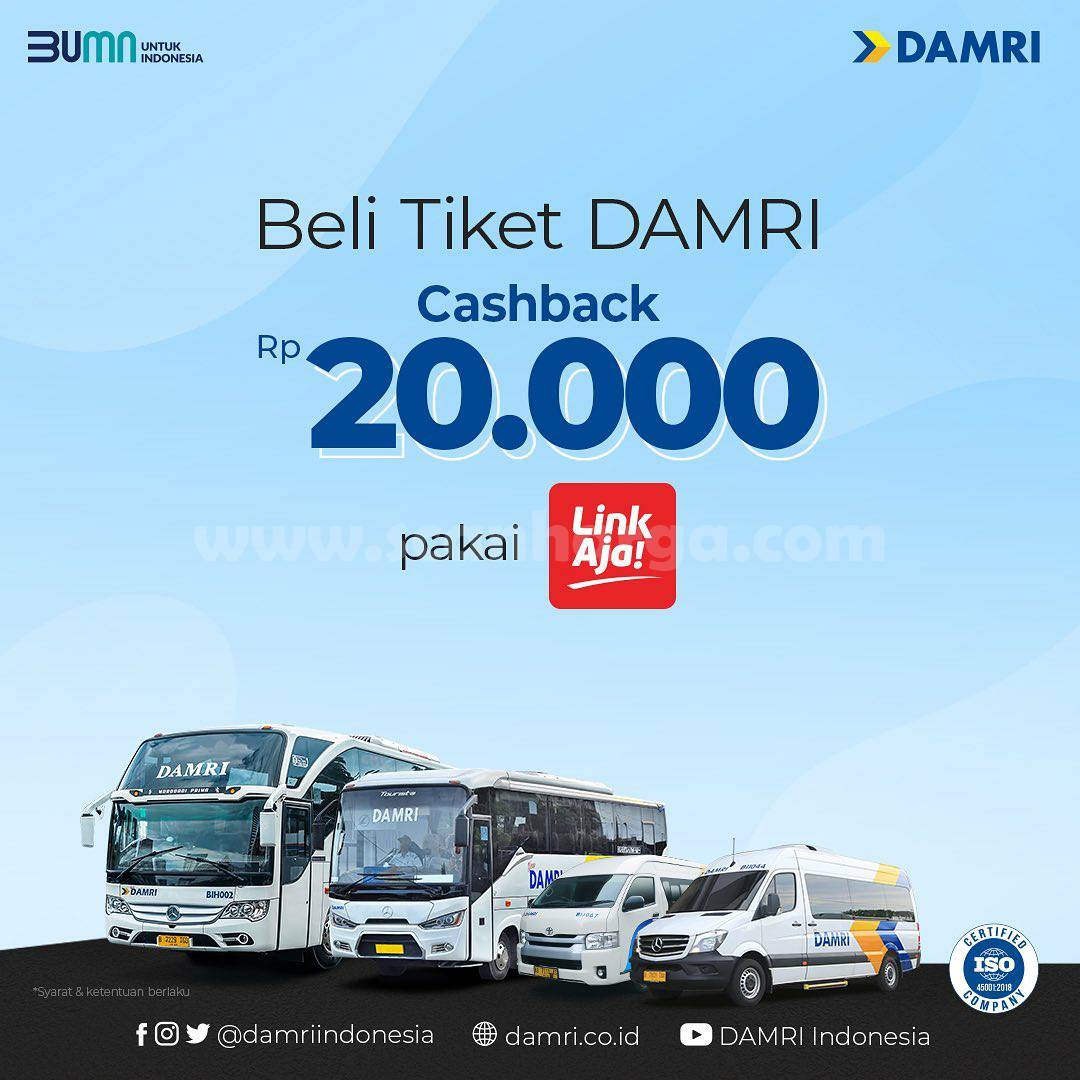 Promo DAMRI Terbaru - Beli Tiket Damri Cashback Rp 20.000 Pakai LinkAja - scanharga