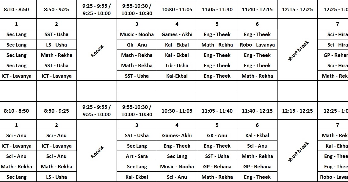 Birla World School Oman: Class Timetable for Grade 3