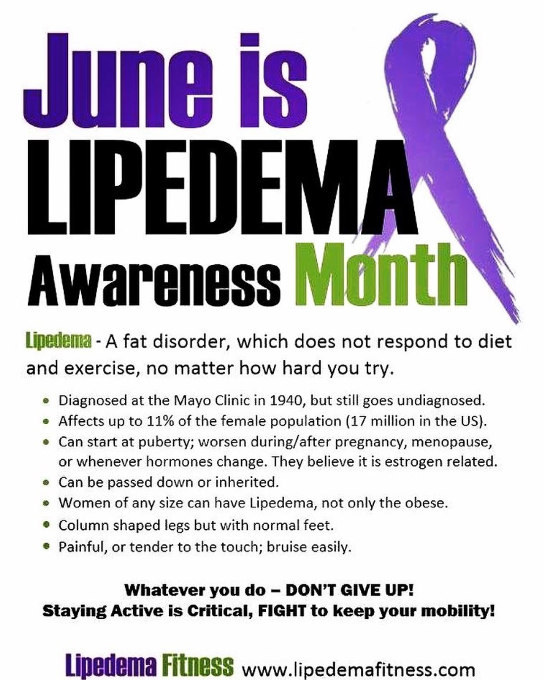 Lipedema Fitness: June is Lipedema Awareness Month
