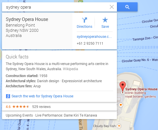 Knowledge Graph Card in Google Maps