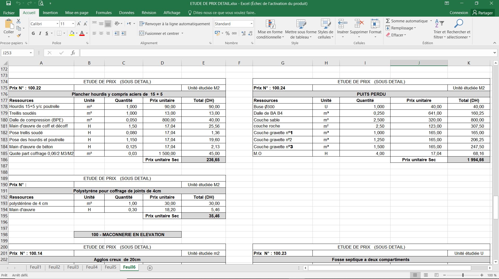 EXCEL POUR ETUDE DE PRIX DETAIL - FORMATION B.TP.H