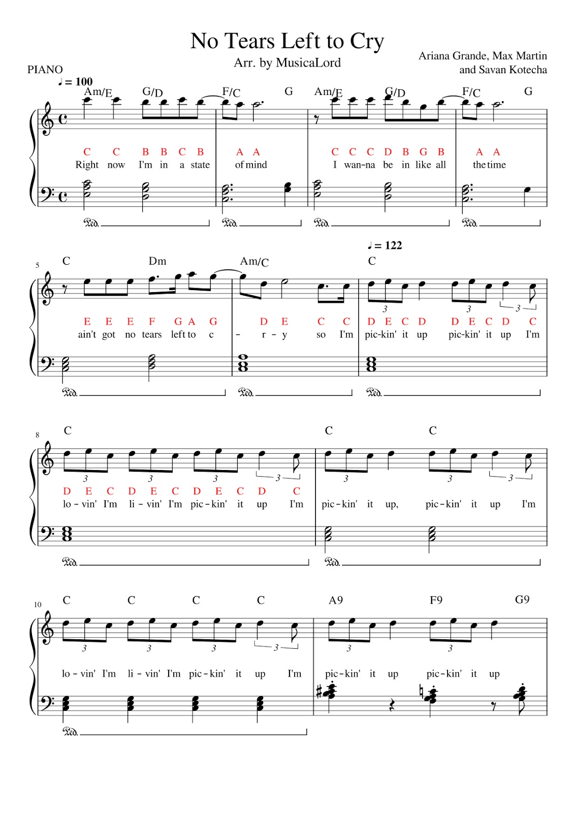 Utterly Music: [Piano Scores] No Tears left to cry by Arianda Grande