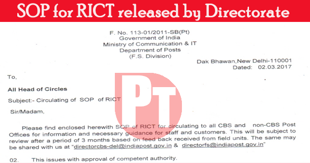 Official RICT SOP released by Directorate for all CBS and Non CBS offices