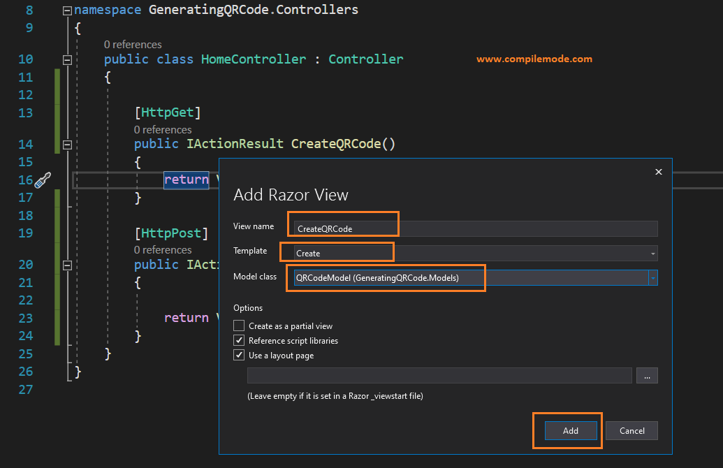 Generating QR Code Using ASP.NET Core MVC Generating QR Code Using ASP.NET Core MVC