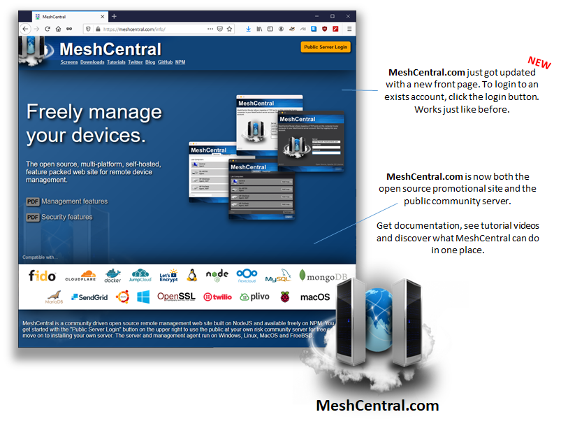MeshCentral - New Year, New MeshCentral.com Frontpage