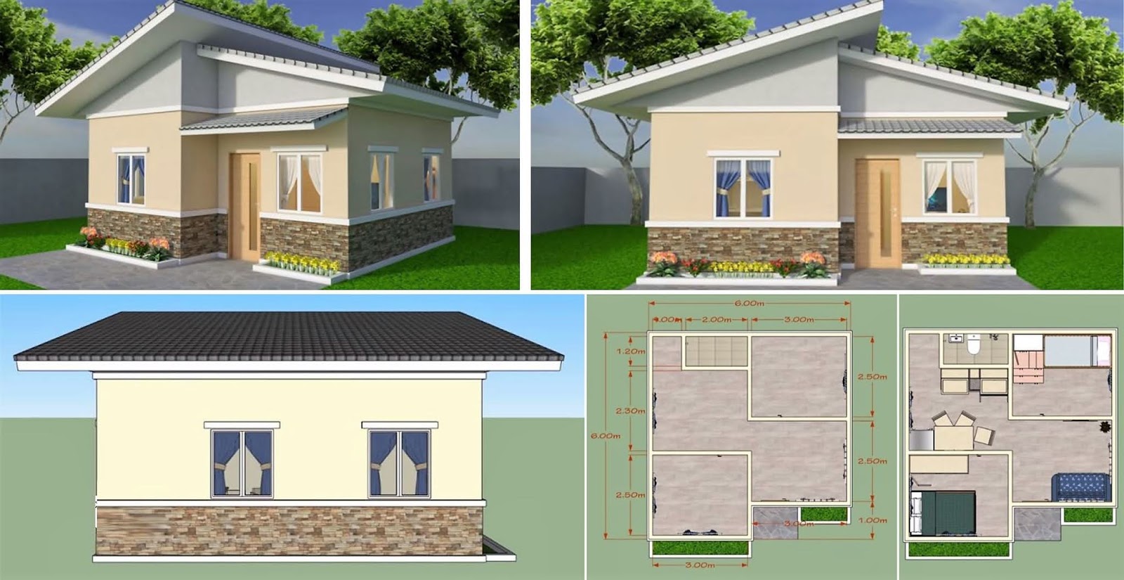 plan maison simple et minimaliste à un étage et 2 chambres