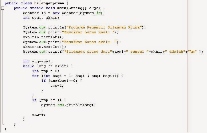 catur lagi belajar java: 7. menampilkan bilangan prima
