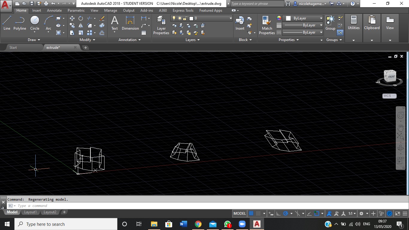 Comandos EXTRUDE, REGIONS, EDGESURF, LOFT, THICKEN em AutoCAD 3D