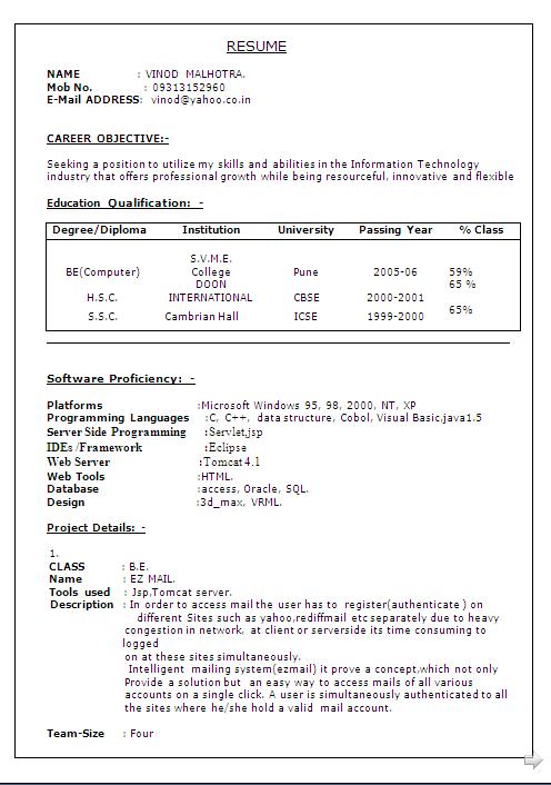 Resume Form Pdf