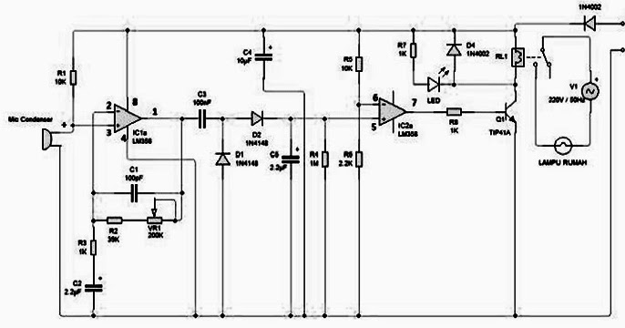 Rangkaian Saklar Lampu Otomatis Sensor Suara Tepuk Tangan