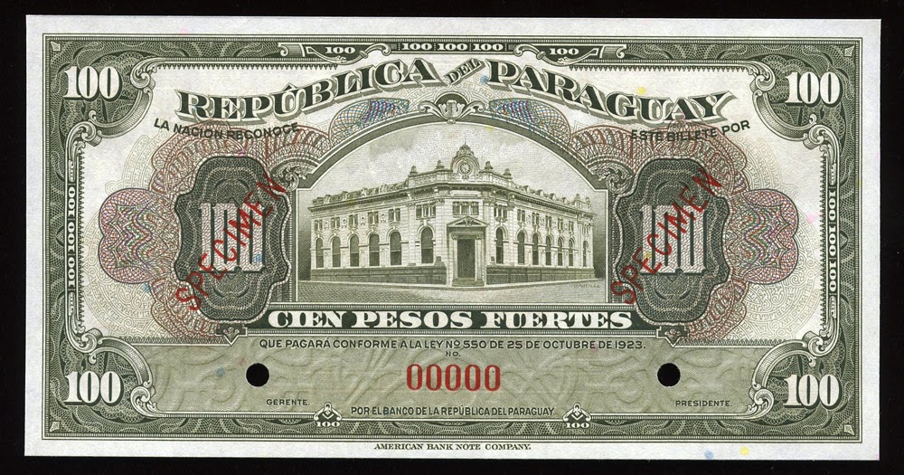 Paraguay 100 Pesos Fuertes banknote 1923|World Banknotes & Coins ...