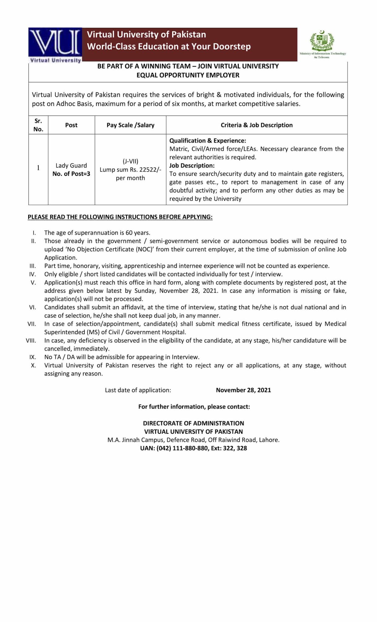 Virtual University VU Jobs 2021 Apply Online