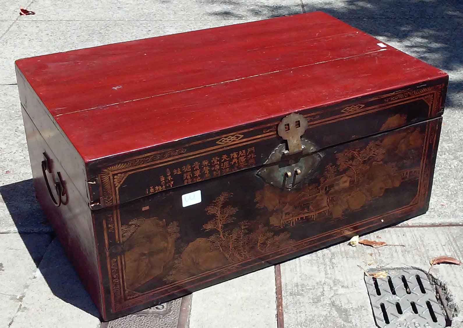 UHURU FURNITURE & COLLECTIBLES: SOLD Wooden Asian Trunk w/ Idyllic ...