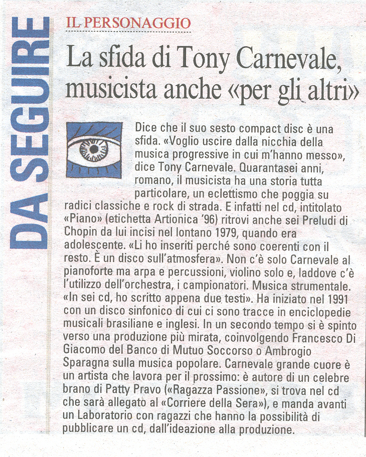 Tony Carnevale: Articoli e recensioni