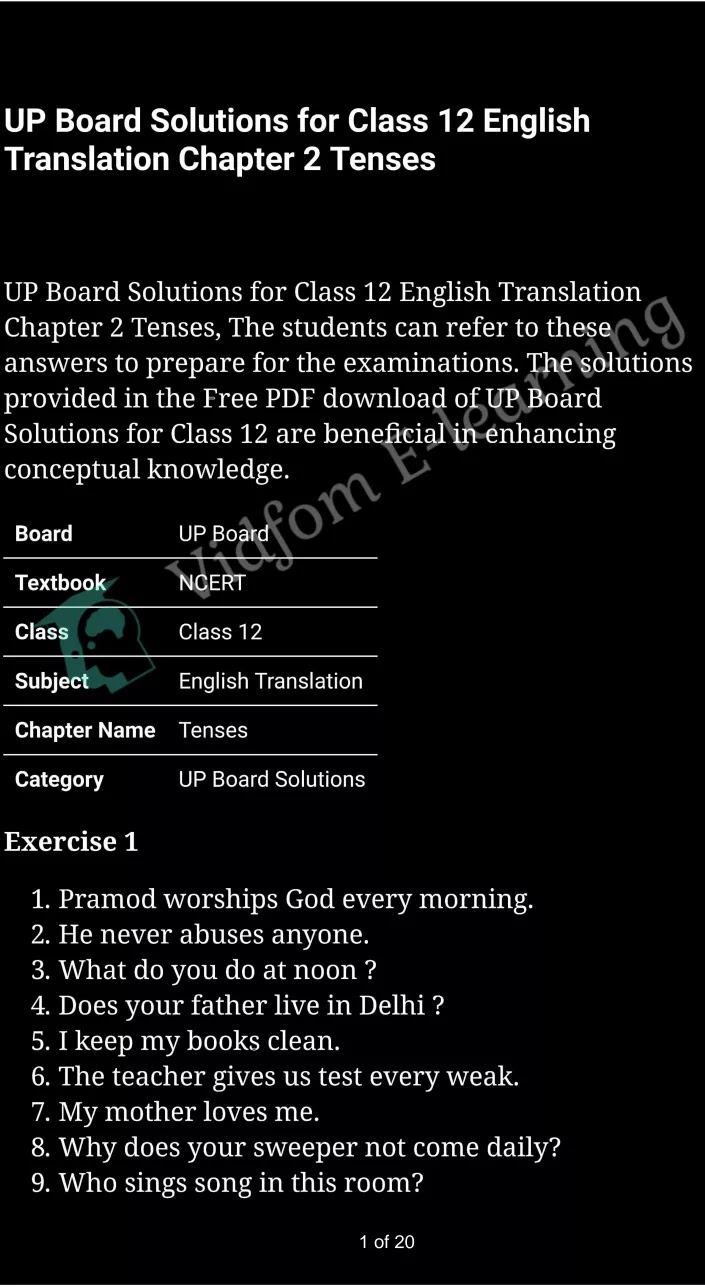 NCERT Solutions For Class 12 English Translation Chapter 2 Tenses Night ncert-solutions-for-class-12-english-translation-chapter-2-tenses-night