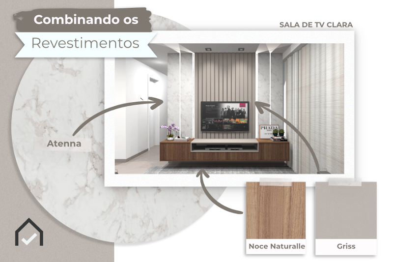 Combinando os revestimentos na Sala de TV